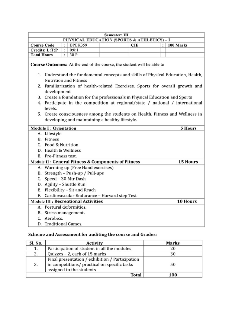 VTU Physical Education Syllabus Overview | PDF | Physical Fitness ...