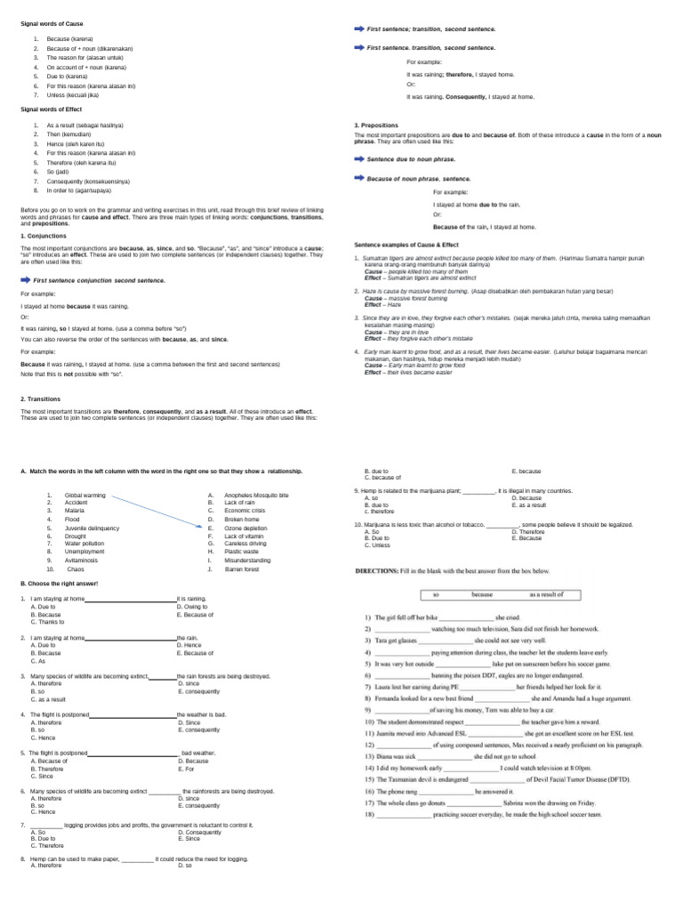 Signal Words of Cause | PDF
