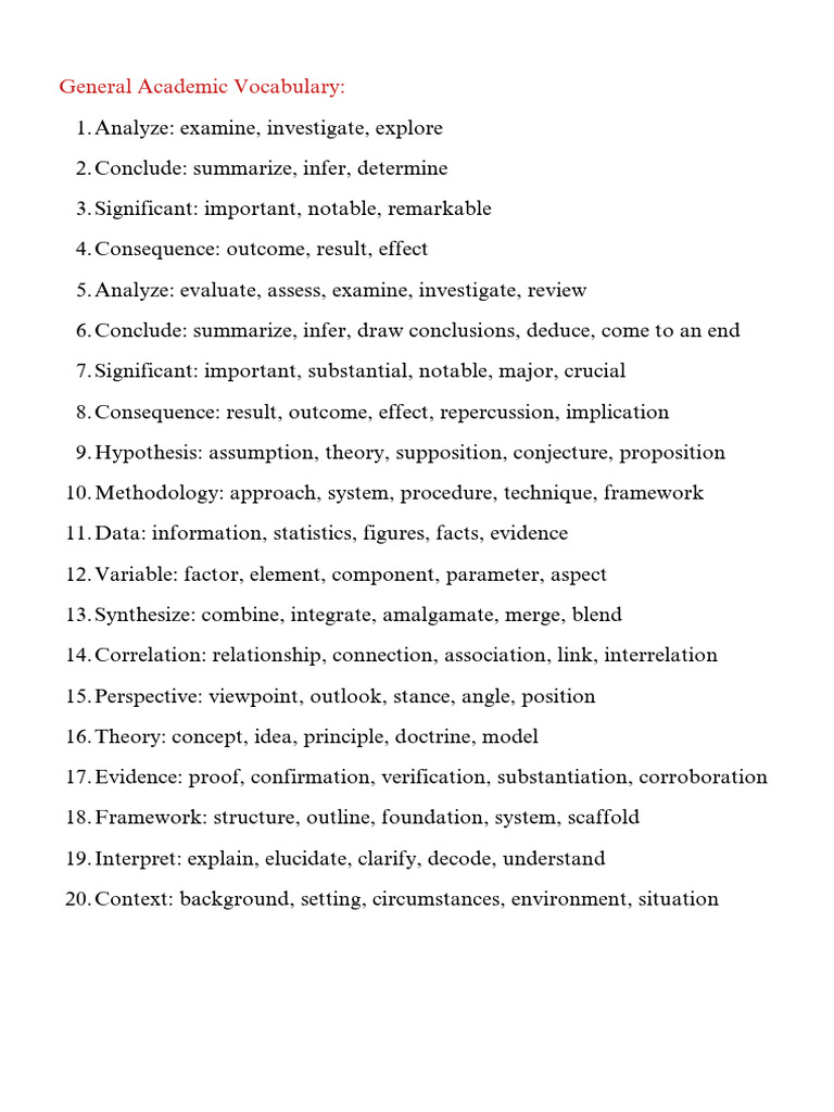 General Academic Vocabulary | PDF