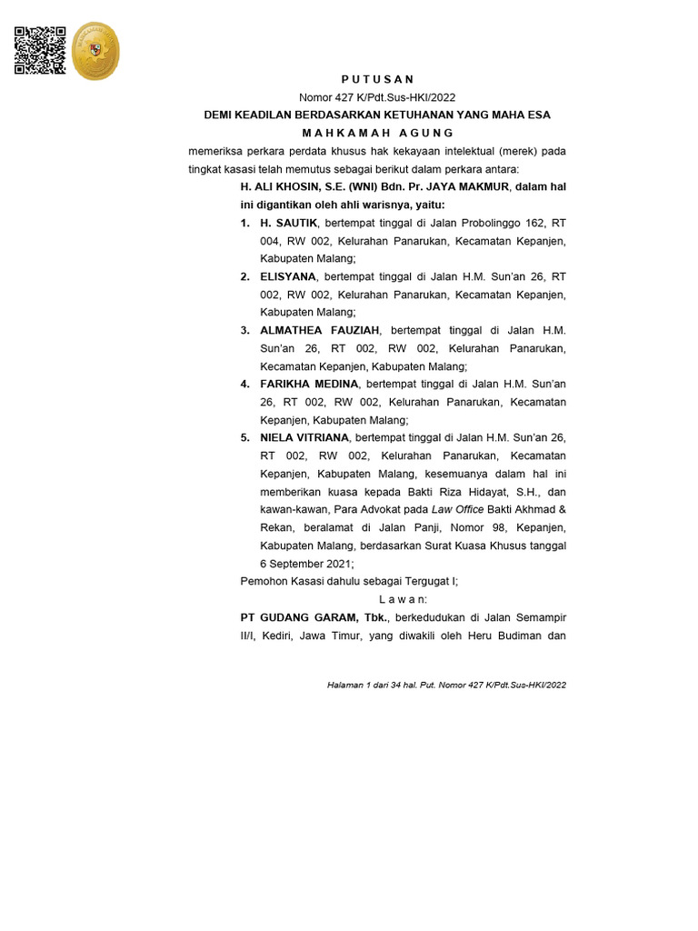 Putusan 427 K PDT - Sus-Hki 2022 20240615231659 | PDF