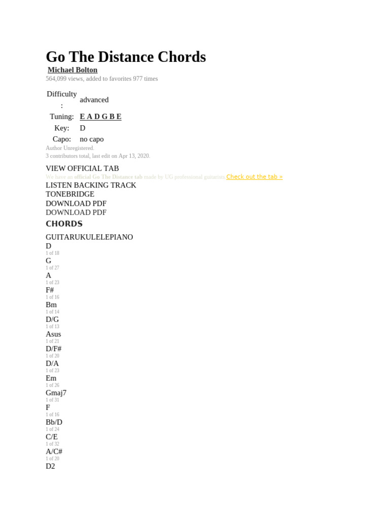 Go The Distance Chords | PDF