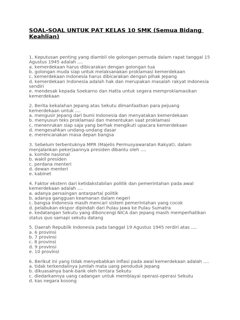 Soal-Soal Pat Kelas 10 SMK | PDF