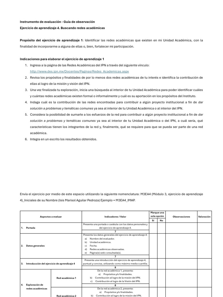 Instrumento de Evaluación - Ejercicio de Aprendizaje 4 | PDF