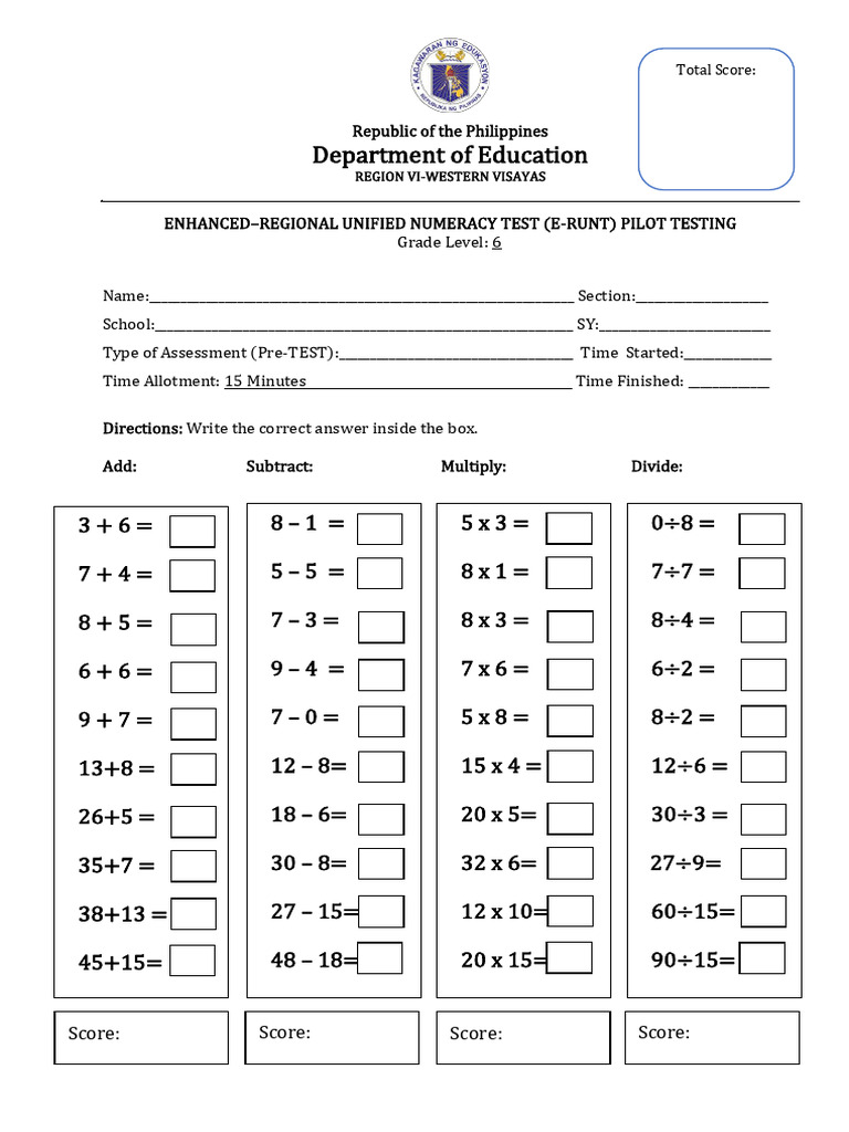 E-RUNT-Pre-Test-(Grade-6) | PDF