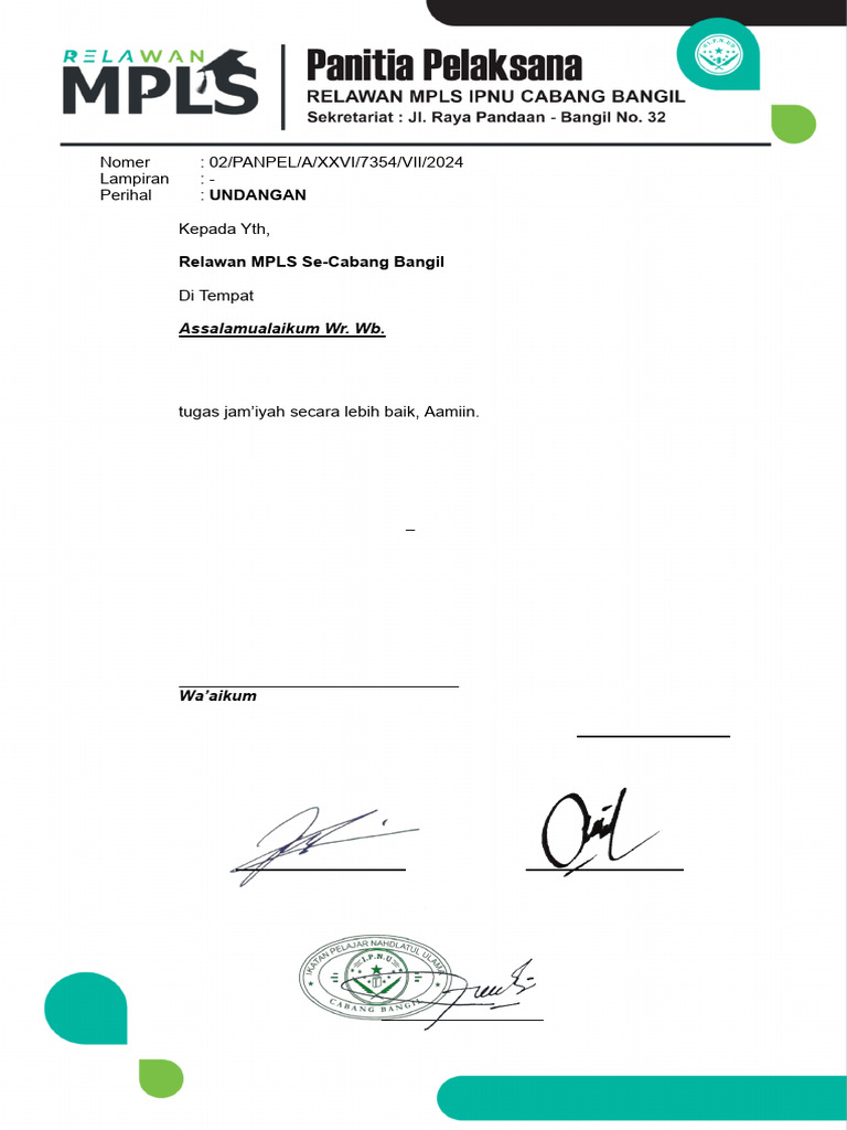 Undangan Relawan Se-Cabang Bangil | PDF