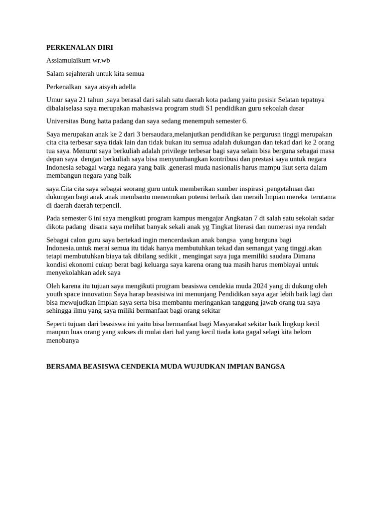 Perkenalan Diri Beasiswa | PDF
