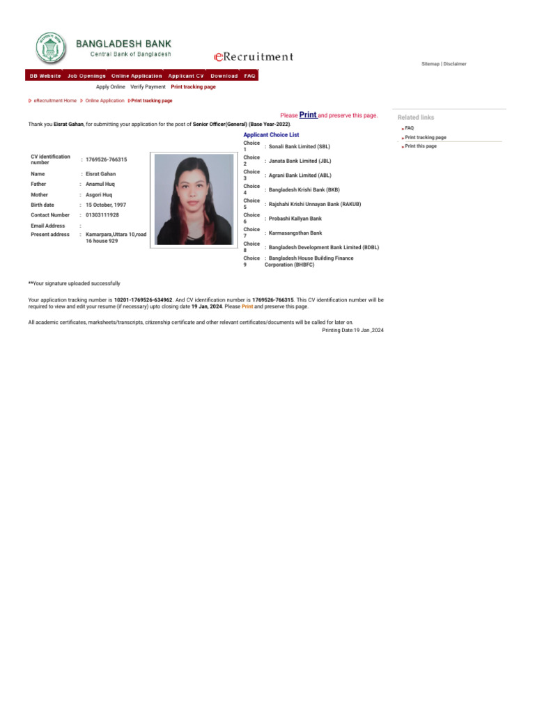 10201 Application Tracking Number | PDF