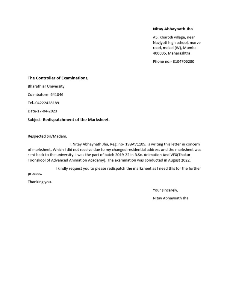 Marksheet Redispatch | PDF