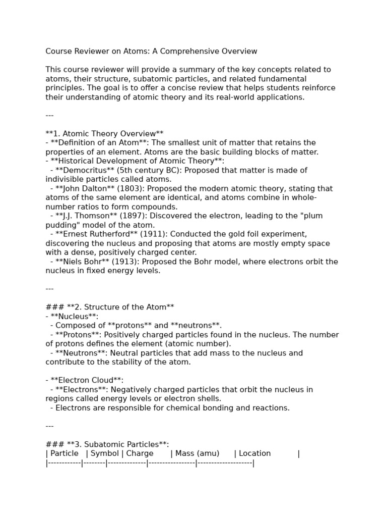 Course Reviewer On Atoms | PDF