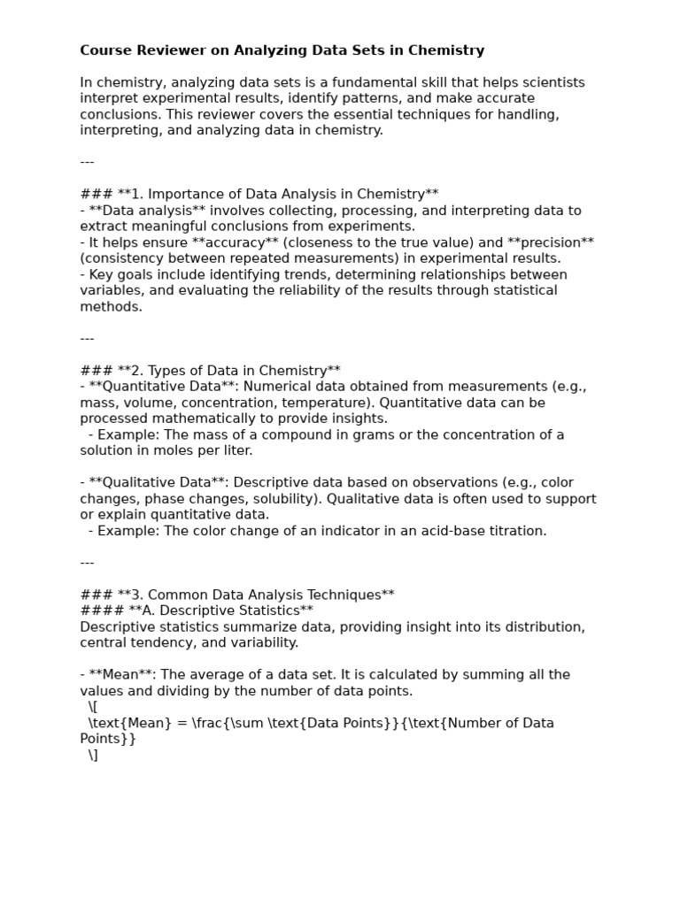 Course Reviewer On Analyzing Data Sets in Chemistry | PDF