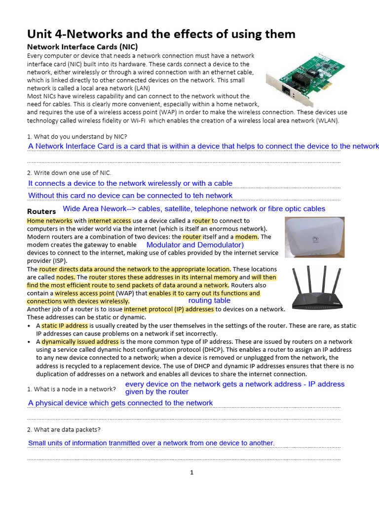 Networks and The Effects of Using Them - 9Br (Part1) - Ans | PDF