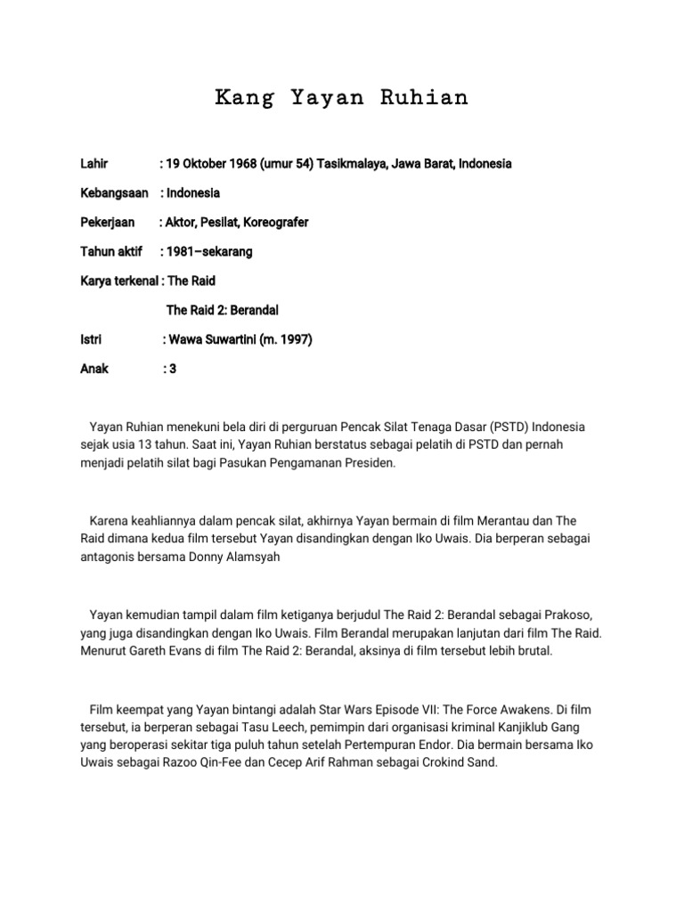 Biografi Yayan Ruhian | PDF