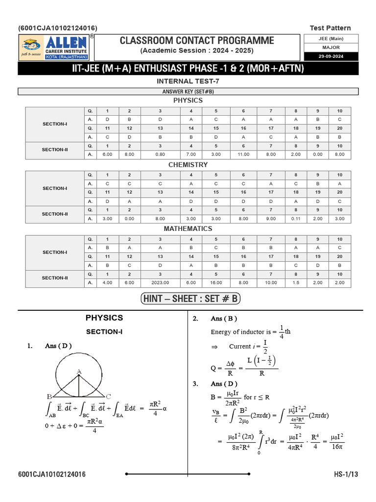 Iit-Jee (M+a) Enthusiast Phase - 1 & 2 It-7 (Mor+Aftn) (Major) 29-9 ...