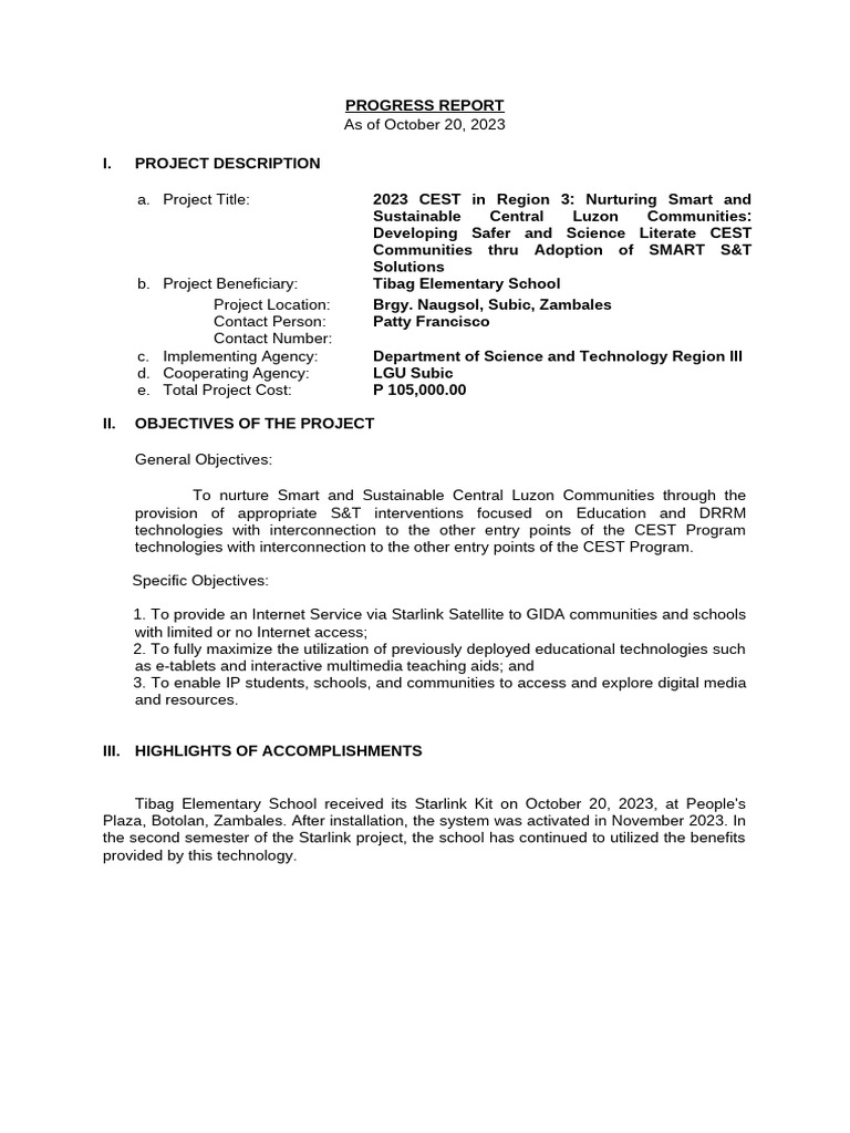 2nd Progress Report Starlink Tibag | PDF