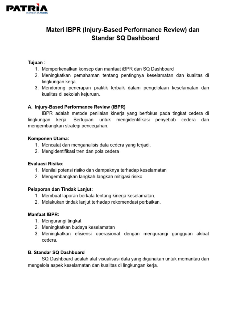 Materi IBPR (Injury-Based Performance Review) Dan Standar SQ Dashboard | PDF