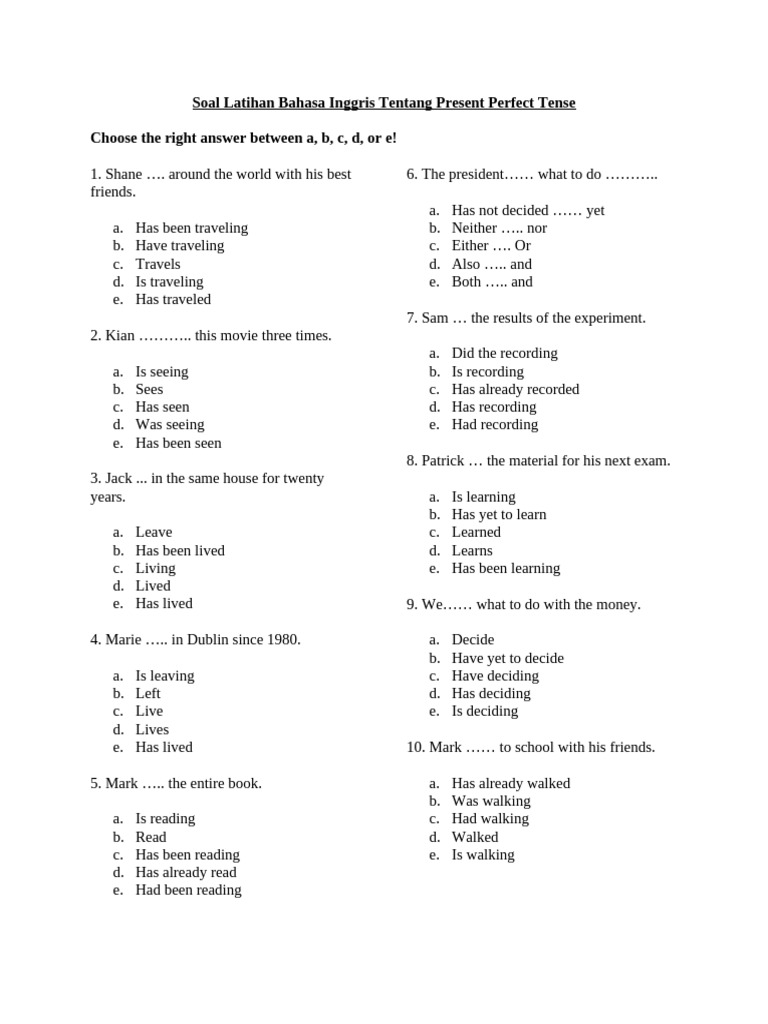 Soal Present Perfect Tense SMP | PDF