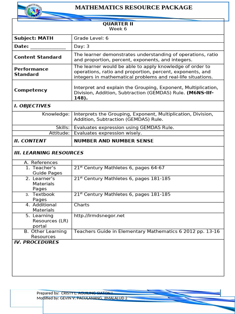 Quarter Ii Subject: MATH Date: - Content Standard Performance Standard | PDF