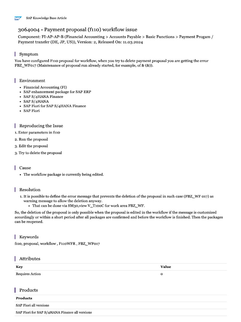 Payment Proposal (f110) Workflow Issue | PDF