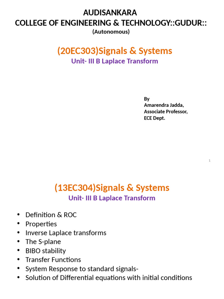 Unit 3b Ss Laplace Transform Pdf