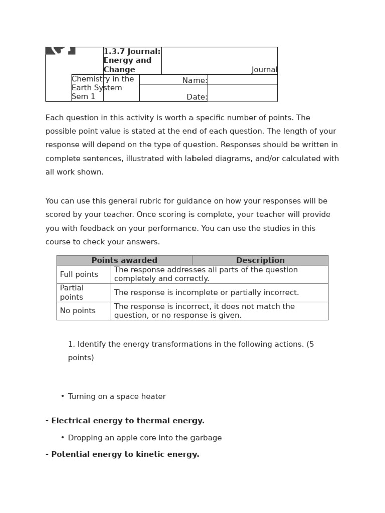 1.3.7 Journal - Energy and Change (Journal) | PDF