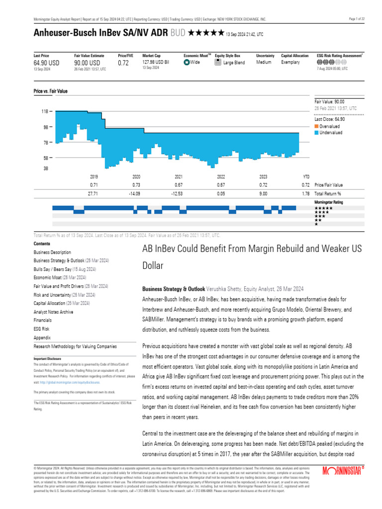 Morningstar Equity Report On Anheuser-Busch | PDF