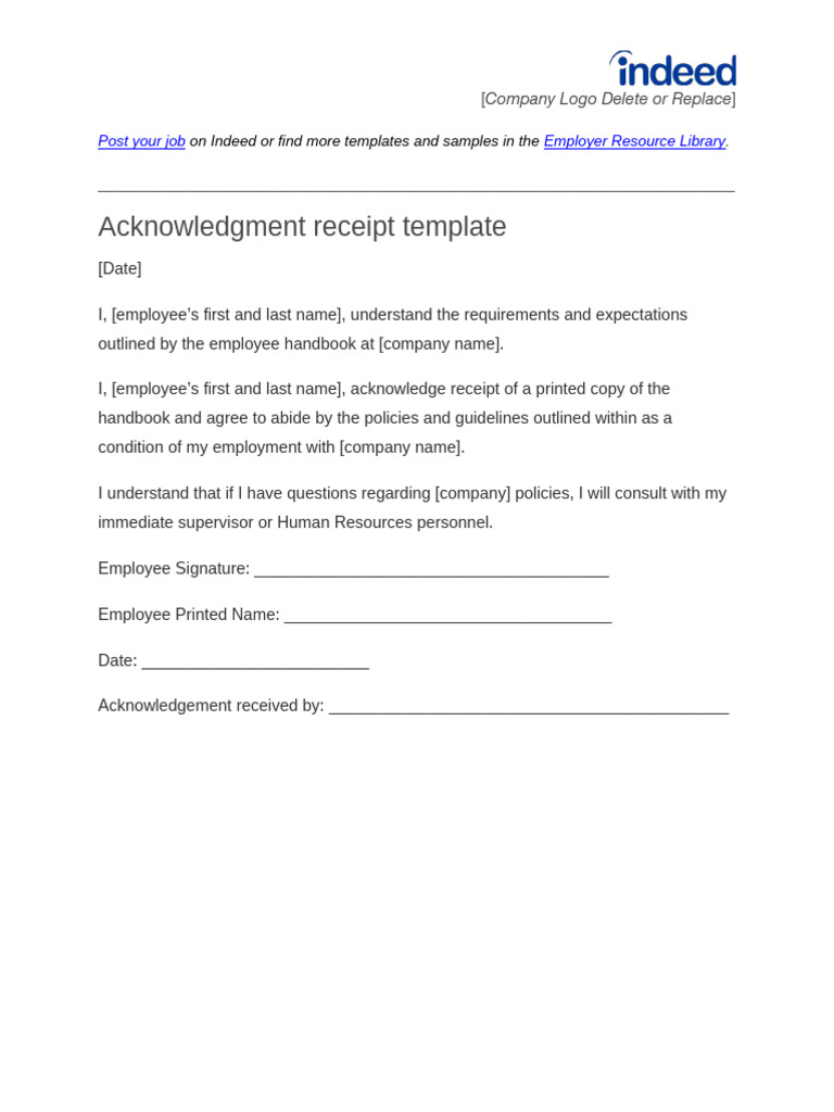Acknowledge Receipt Template and Examples — Indeed | PDF