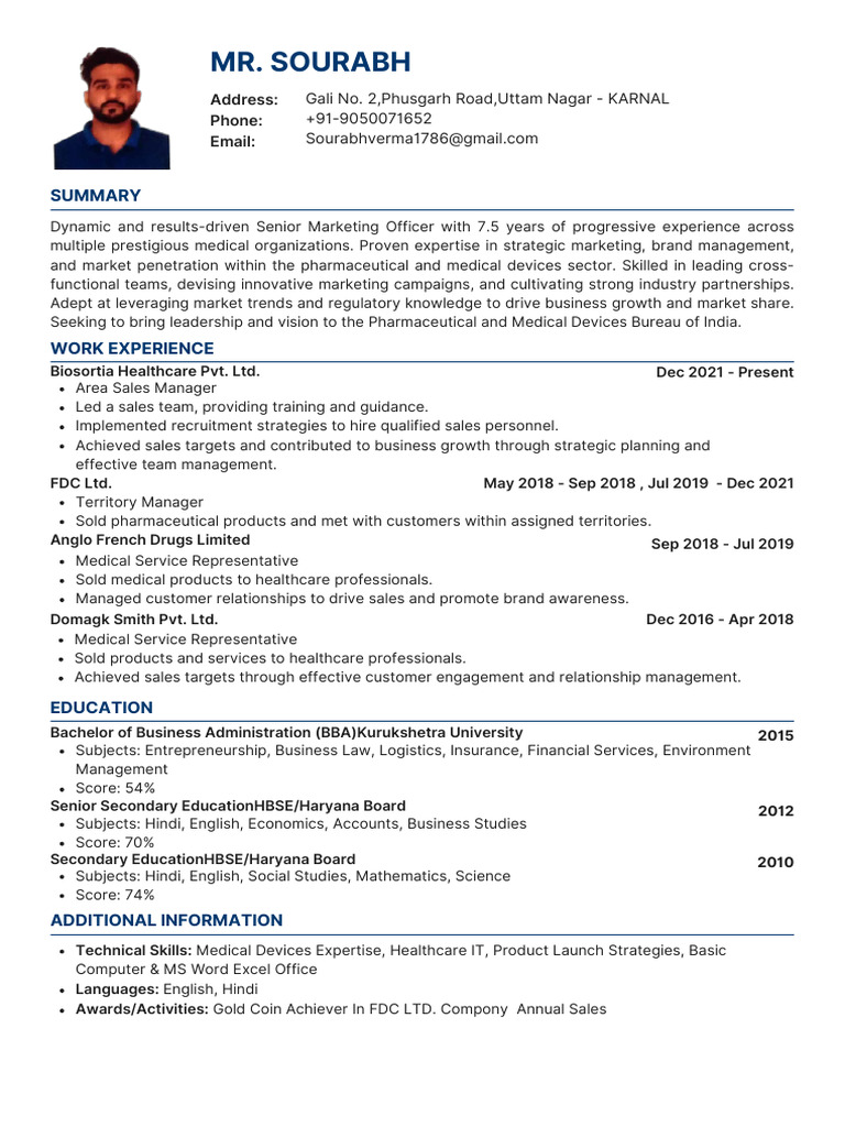 MR Sourabh Clean and Professional Resume | PDF
