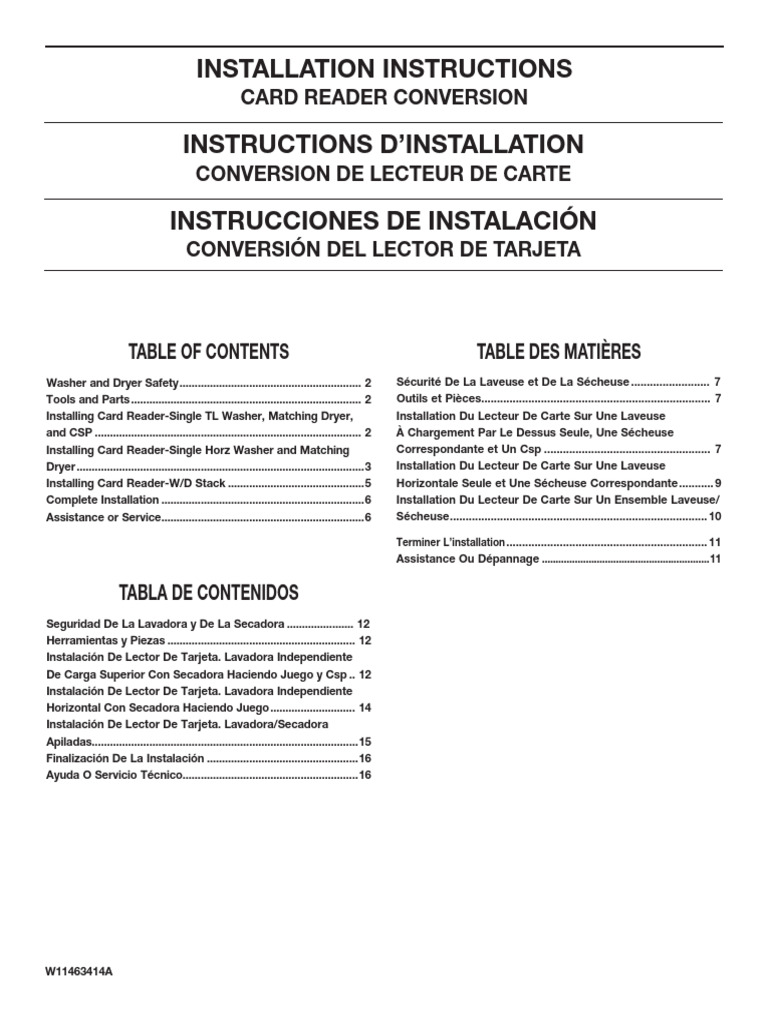 Instruction Sheet w11463414 Reva | PDF