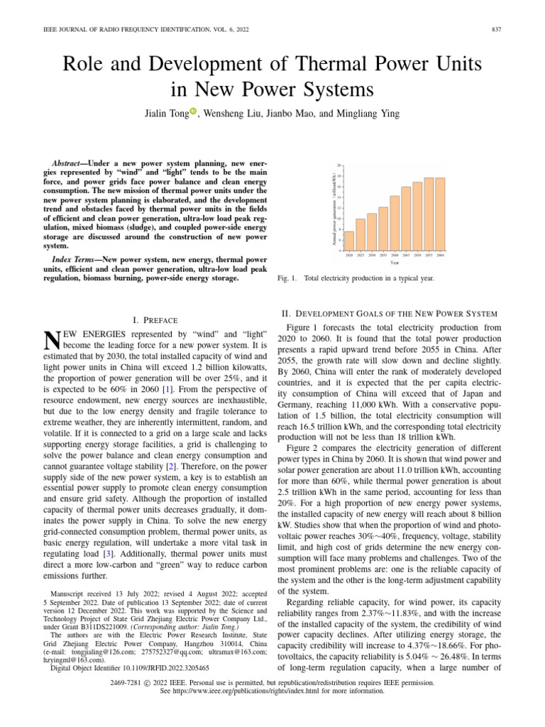 Role and Development of Thermal Power Units in New Power Systems | PDF
