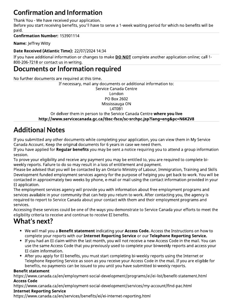 Confirmation and Information - Applicat.. | PDF