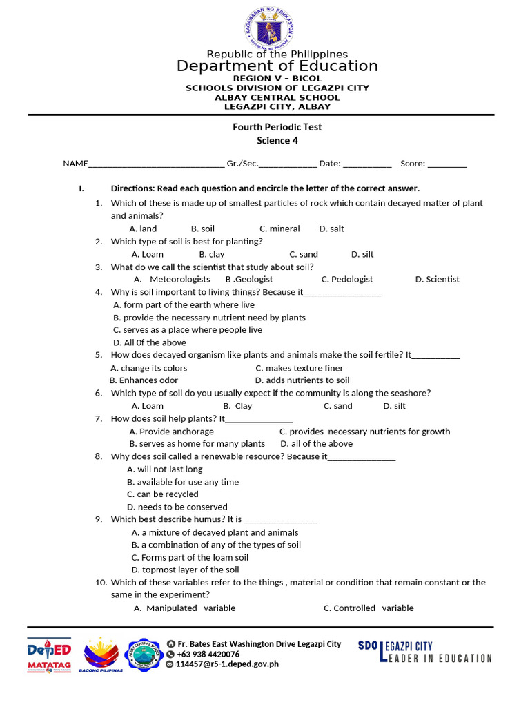 4th Periodic Test SCIENCE 4 2023-2024 | PDF