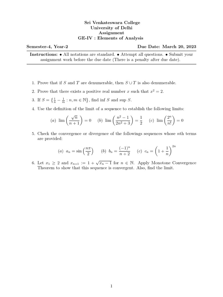 Assignment-GE-IV-Elements of Analysis | PDF