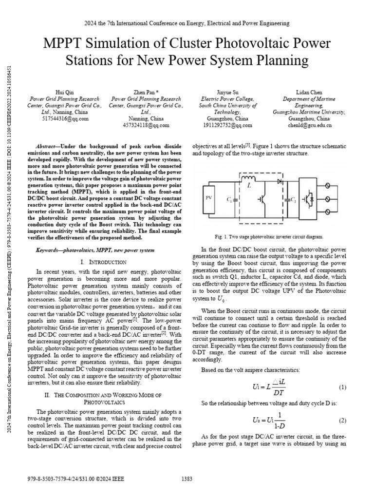 MPPT Simulation of Cluster Photovoltaic Power Stations For New Power ...
