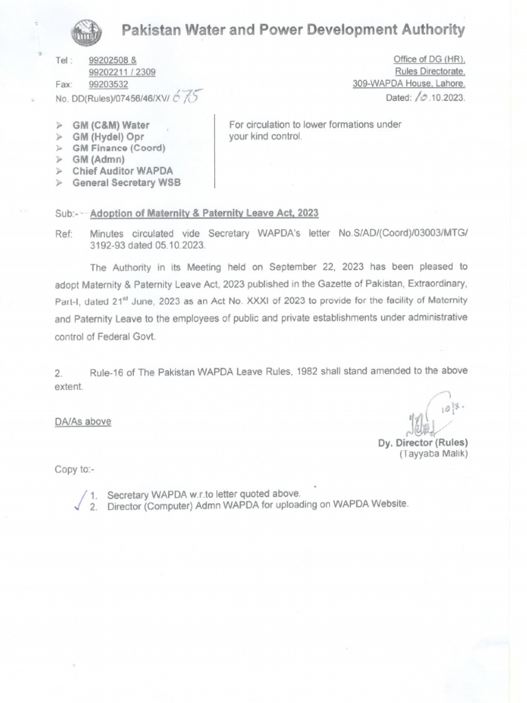 Wapda Paternity Leave | PDF
