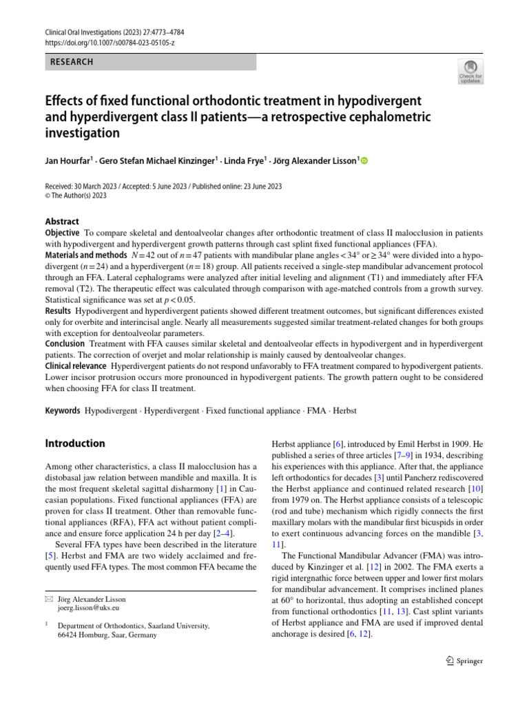 Effects of Fixed Functional Orthodontic Treatment in Hypodivergent and Hyperdivergent Class II ...