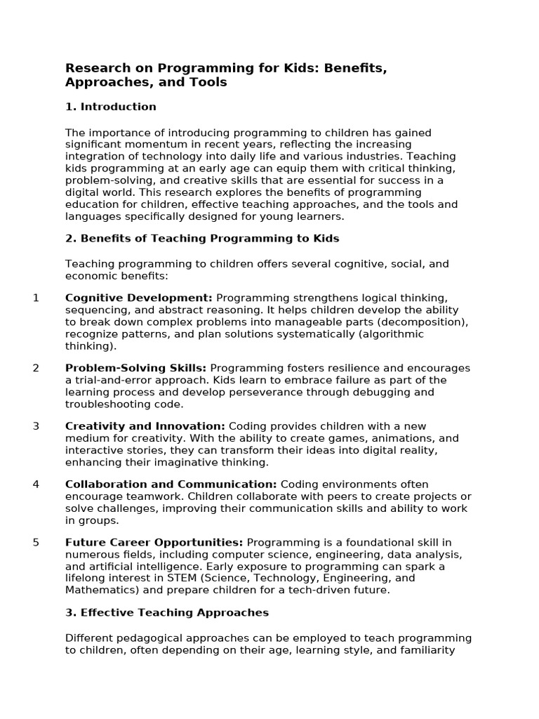 Programming For Kids Research Paper | PDF | Computer Programming ...