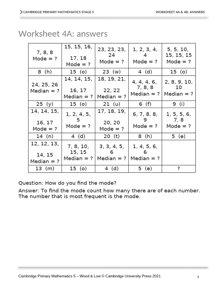Prim Maths 5 2ed TR Diff Ws Answers 4 | PDF