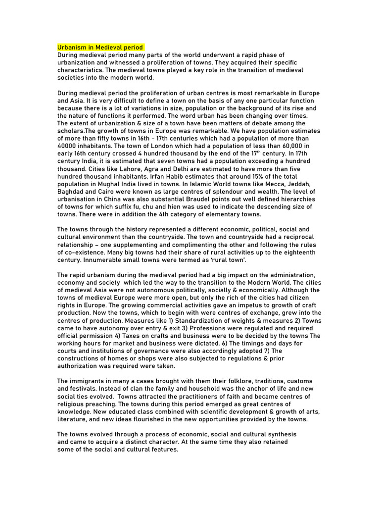Urbanism in Medieval Period | PDF
