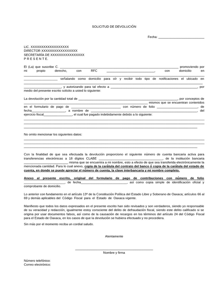 Modelo de Solicitud de Devolucion | PDF