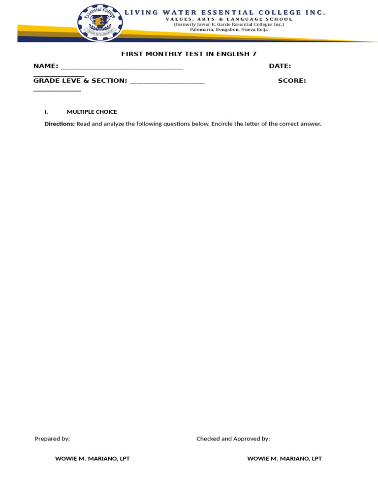 Test Paper Format | PDF