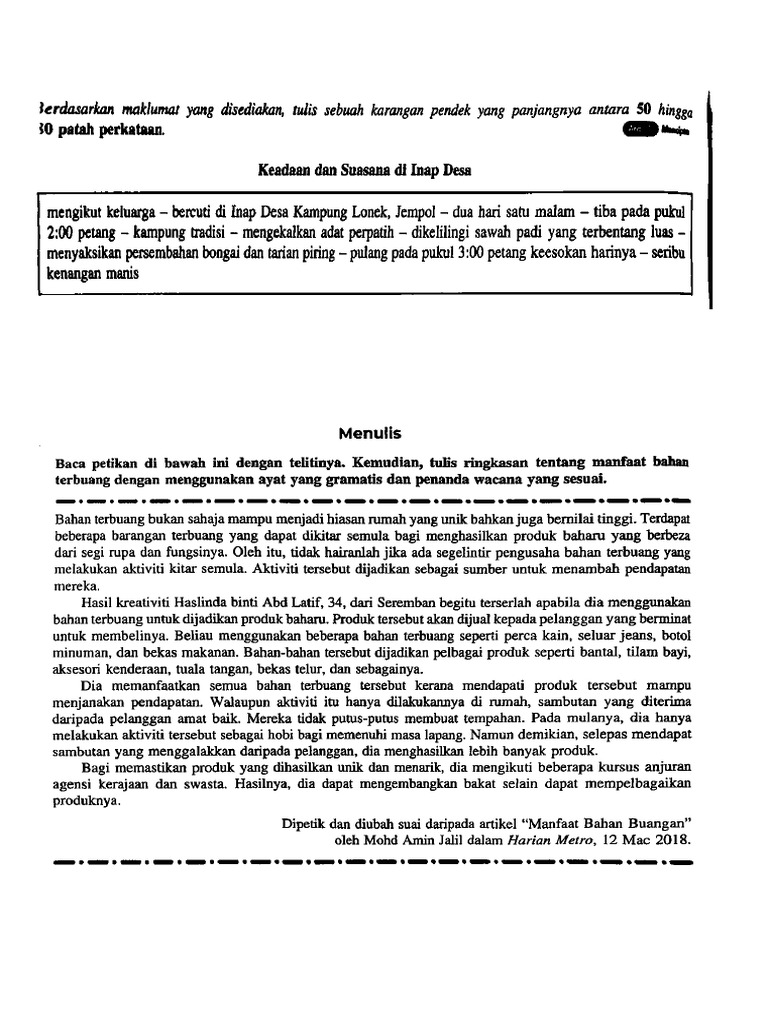 Bahan Rangsangan Ringkasan Dan Ulasan BAHASA MELAYU TINGKATAN 1 | PDF
