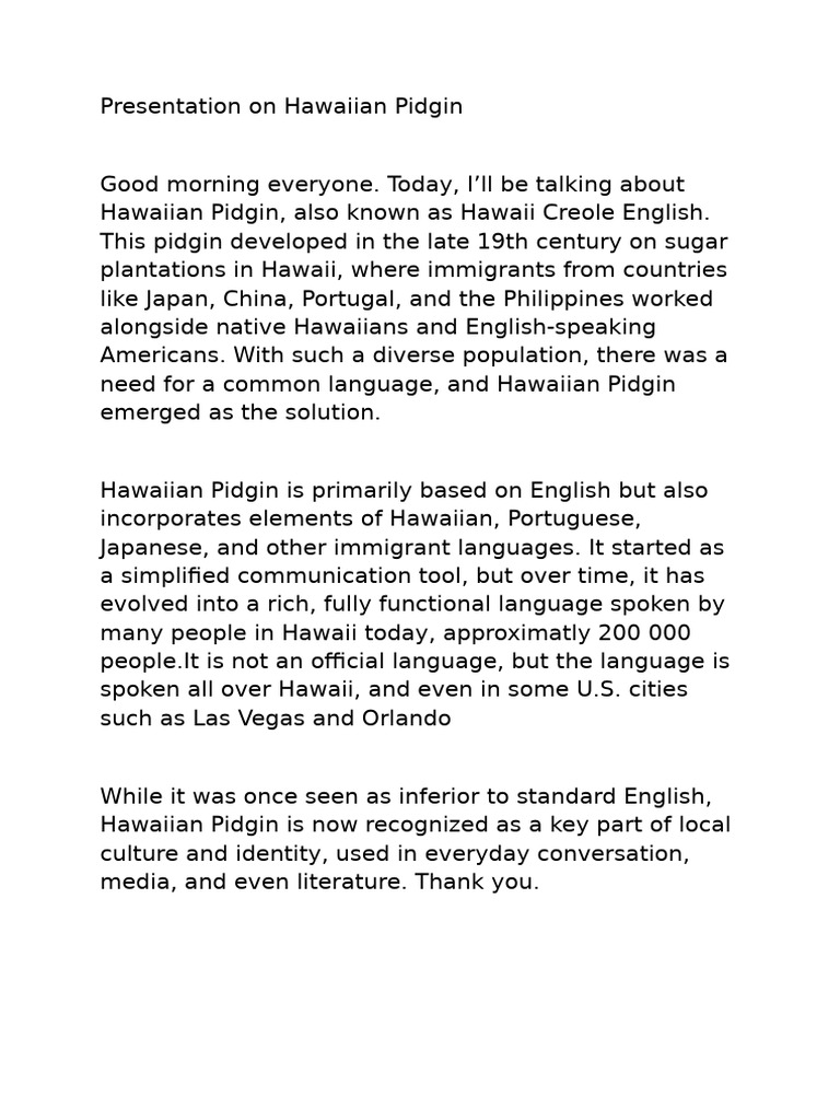 Presentation On Hawaiian Pidgin | PDF