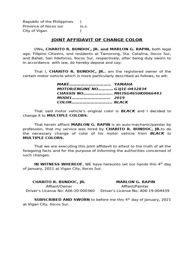 Affidavit of Change Color | PDF