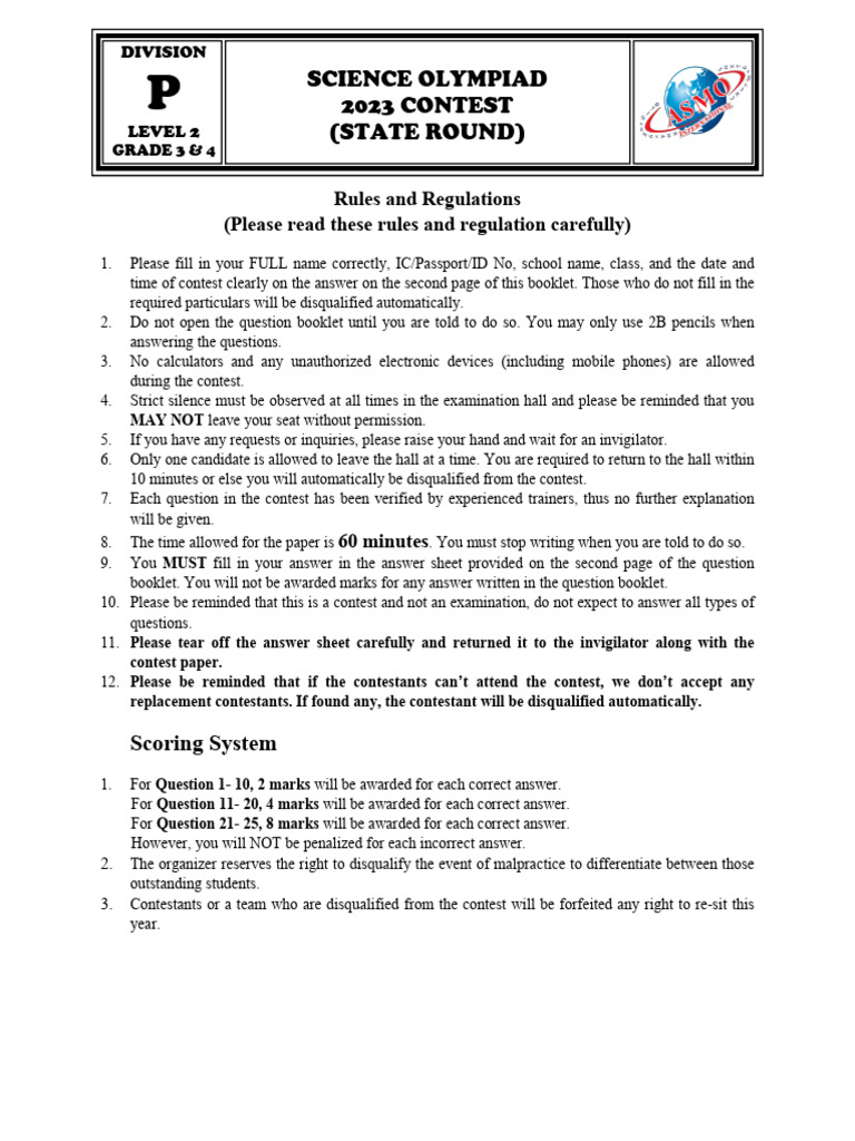 Science Level 2 Question-Eng | PDF