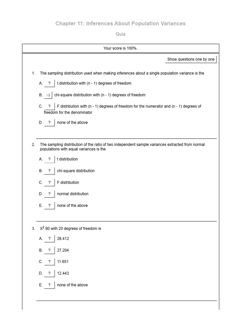 MCQ LEC 1 Inferences About Population Variances | PDF