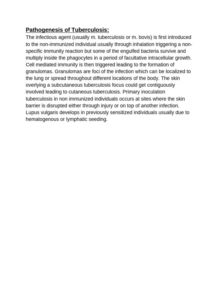 Pathogenesis of Tuberculosis | PDF