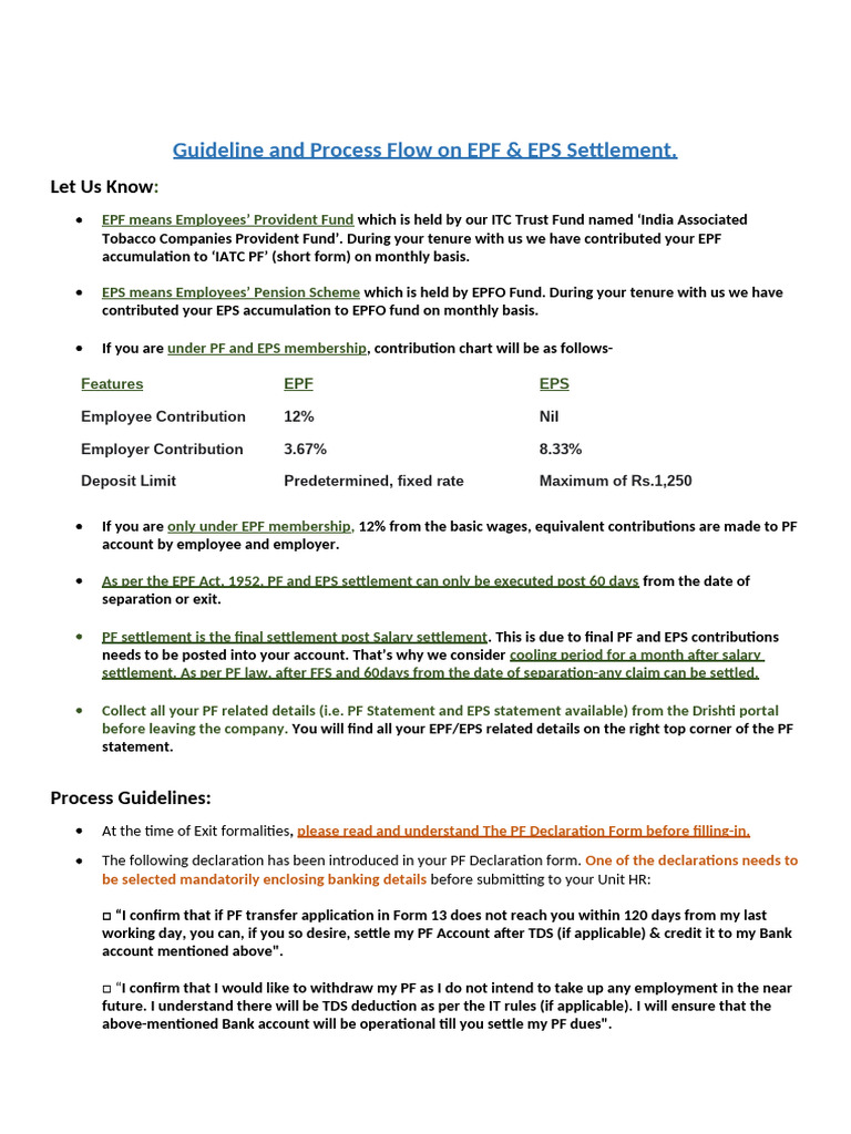 Guidelines & Process Flow On PF & EPS Settlement | PDF | Taxes | Career ...
