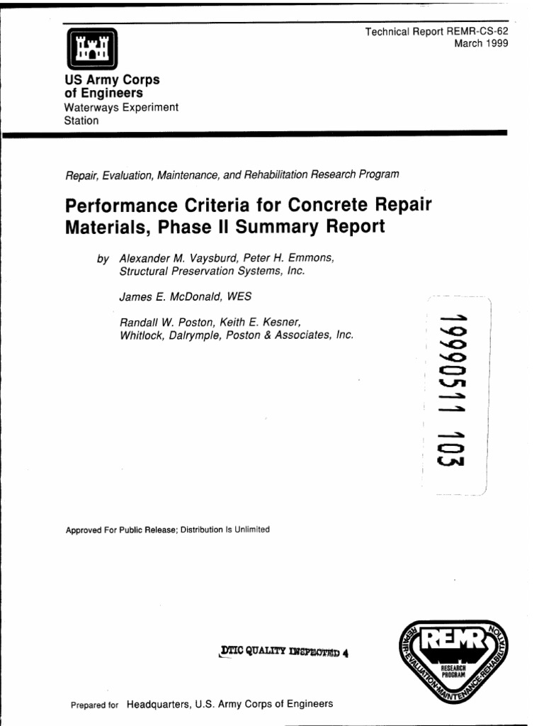 Performance Criteria For Concrete Repair Materials, Phase II Summary ...