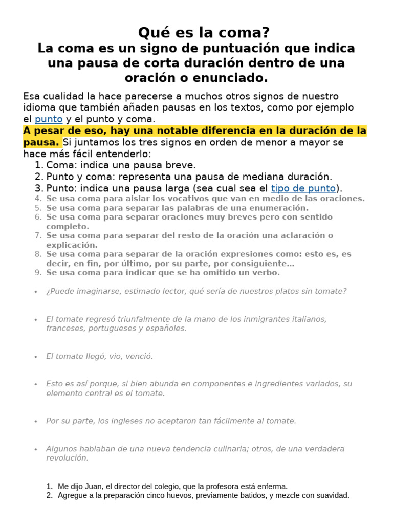 uso de la coma | PDF