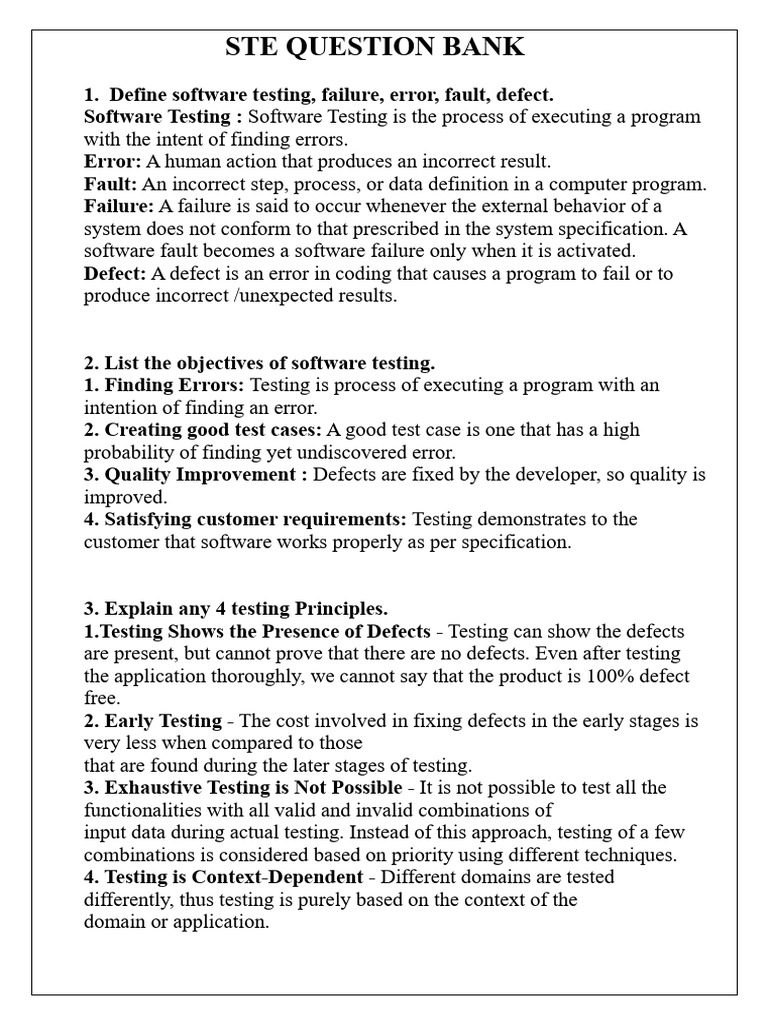STE Question Bank | PDF | Software Testing | Software Bug